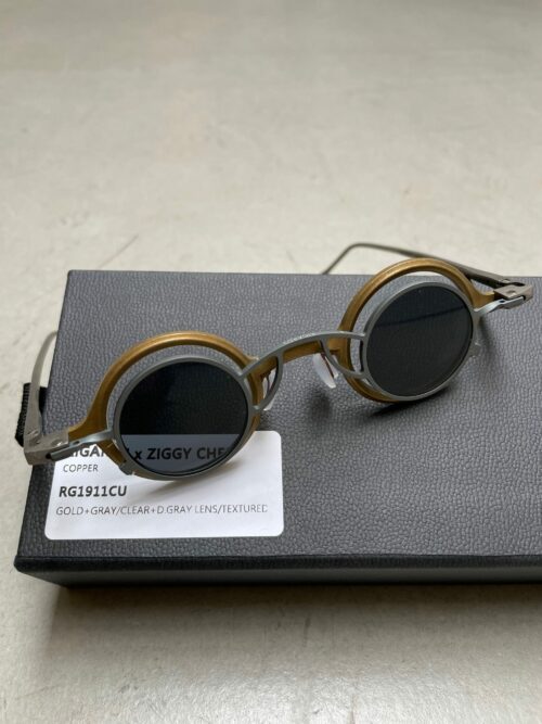 RIGARDS RG1911CU Sun Glasses, textured gold + grey, dark grey lens, copper