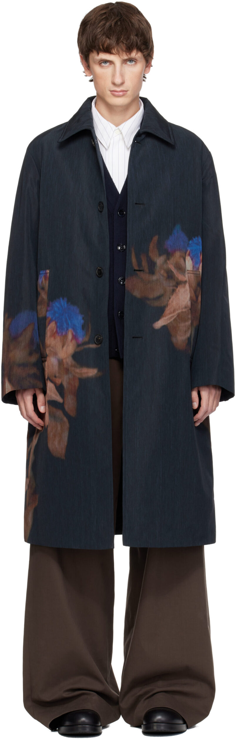Dries Van Noten Black Printed Coat