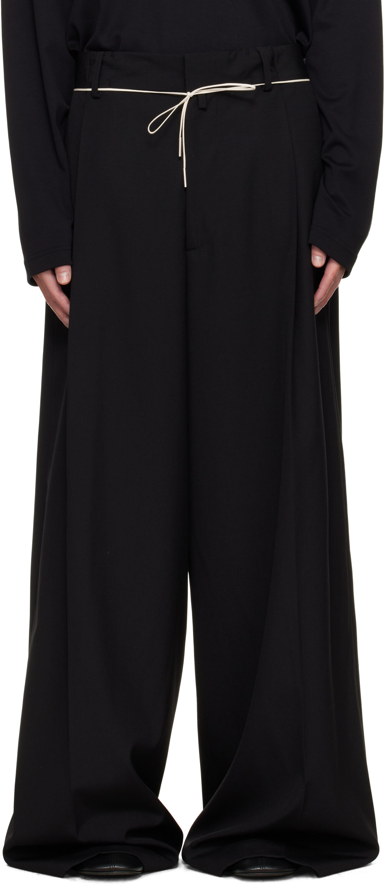 Dries Van Noten Black Wide Pleated Trousers