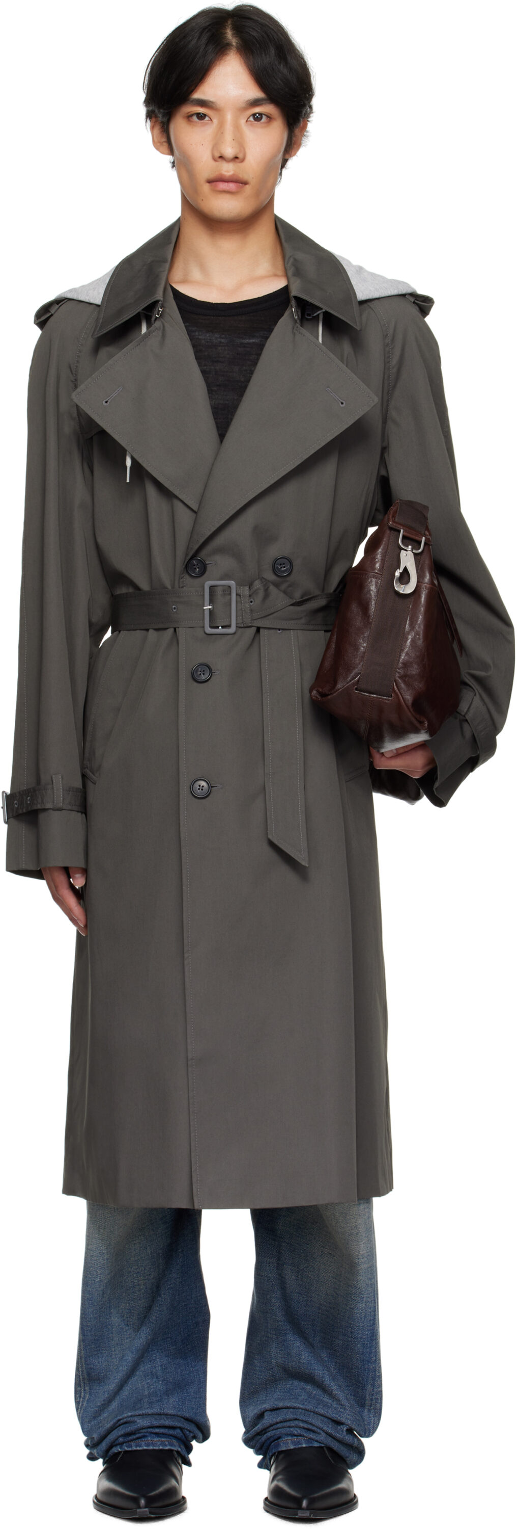 MM6 Maison Margiela Gray Double-Breasted Trench Coat