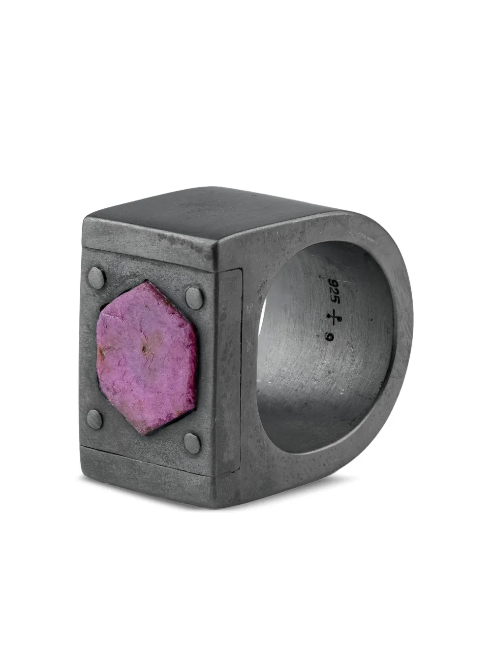 Parts of Four sterling silver Plate Ruby ring - Black