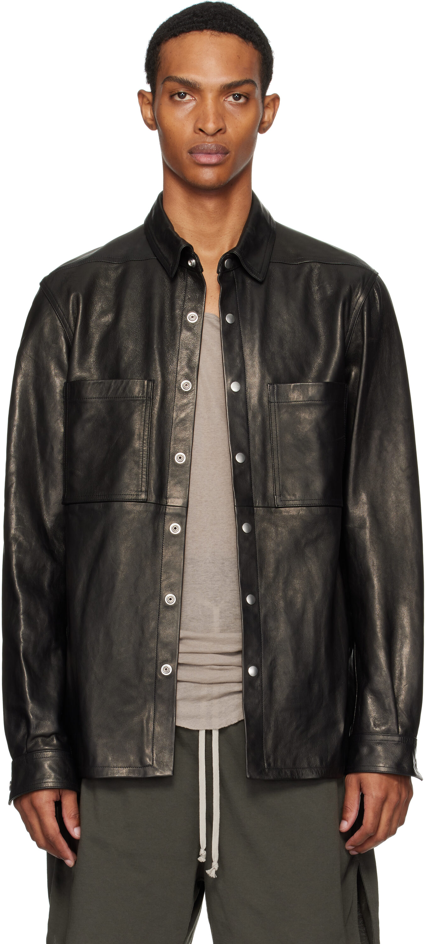 Rick Owens Black Concordians Outershirt Leather Jacket