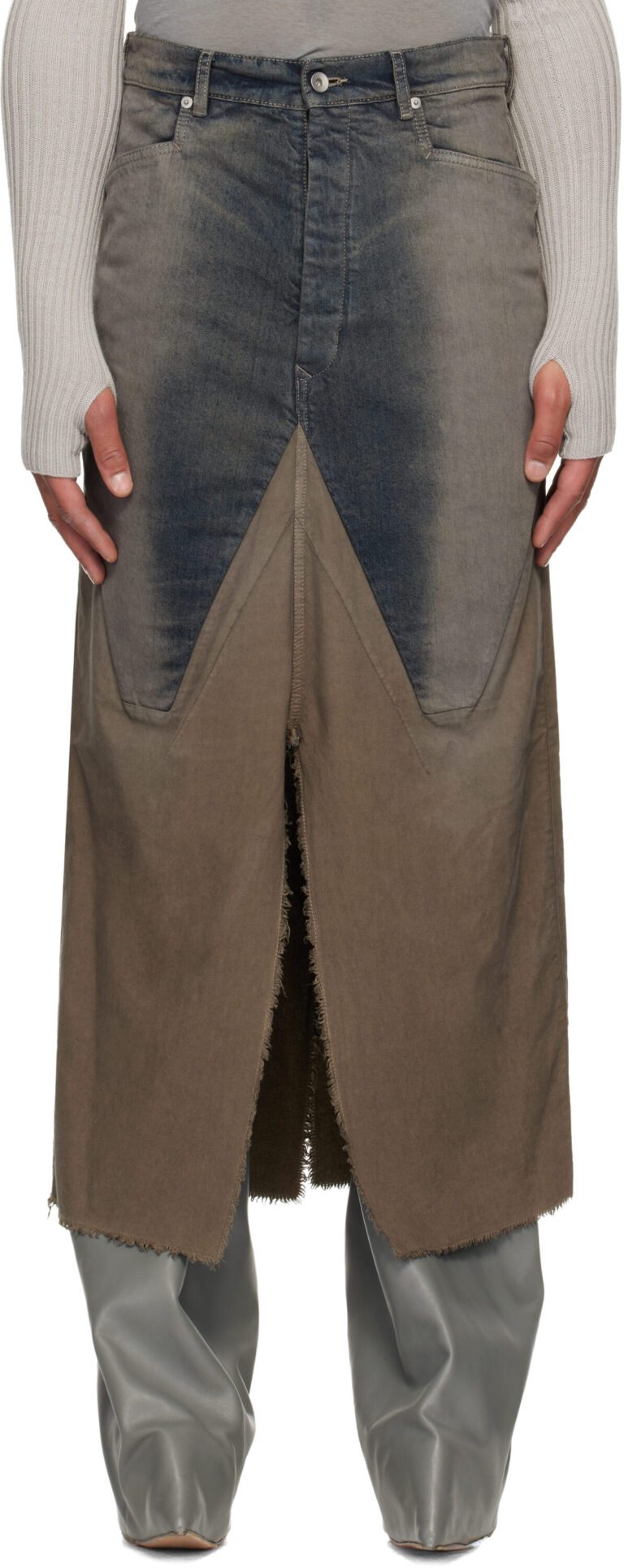 Rick Owens Gray Concordians Long Slivered Denim Skirt