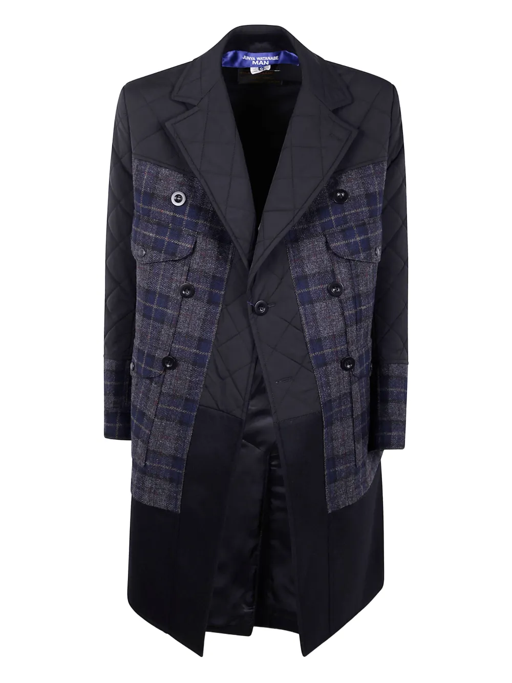 Junya Watanabe MAN quilted check coat - Blue
