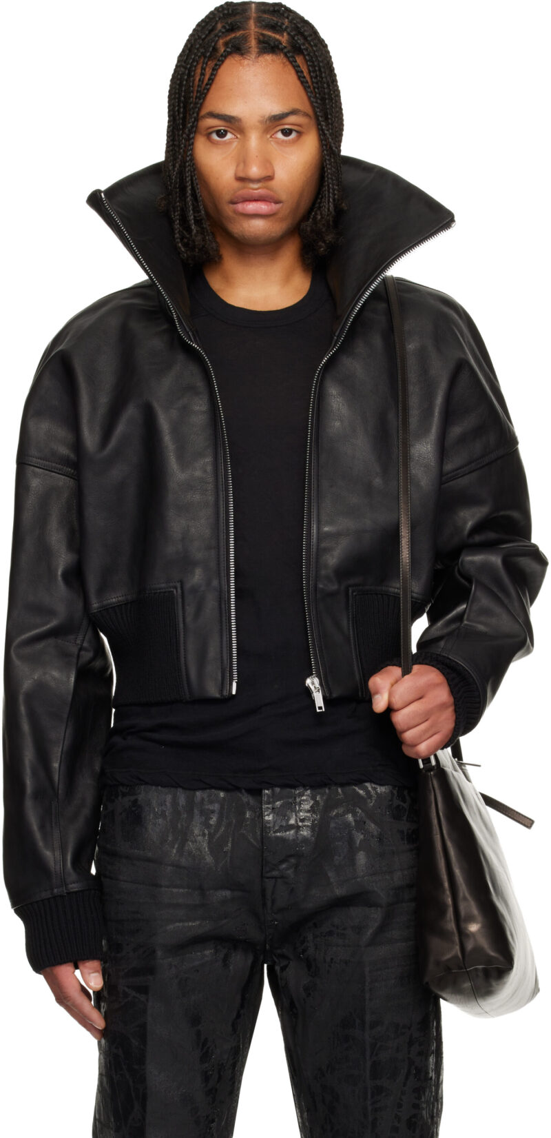 Rick Owens Black Concordians Dracucollar Leather Jacket